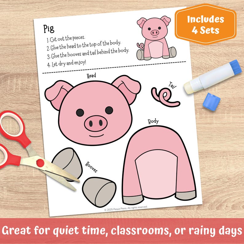 Farm Animal Cut & Glue Bundle | 4 Printable Crafts for Kids | Cow ...
