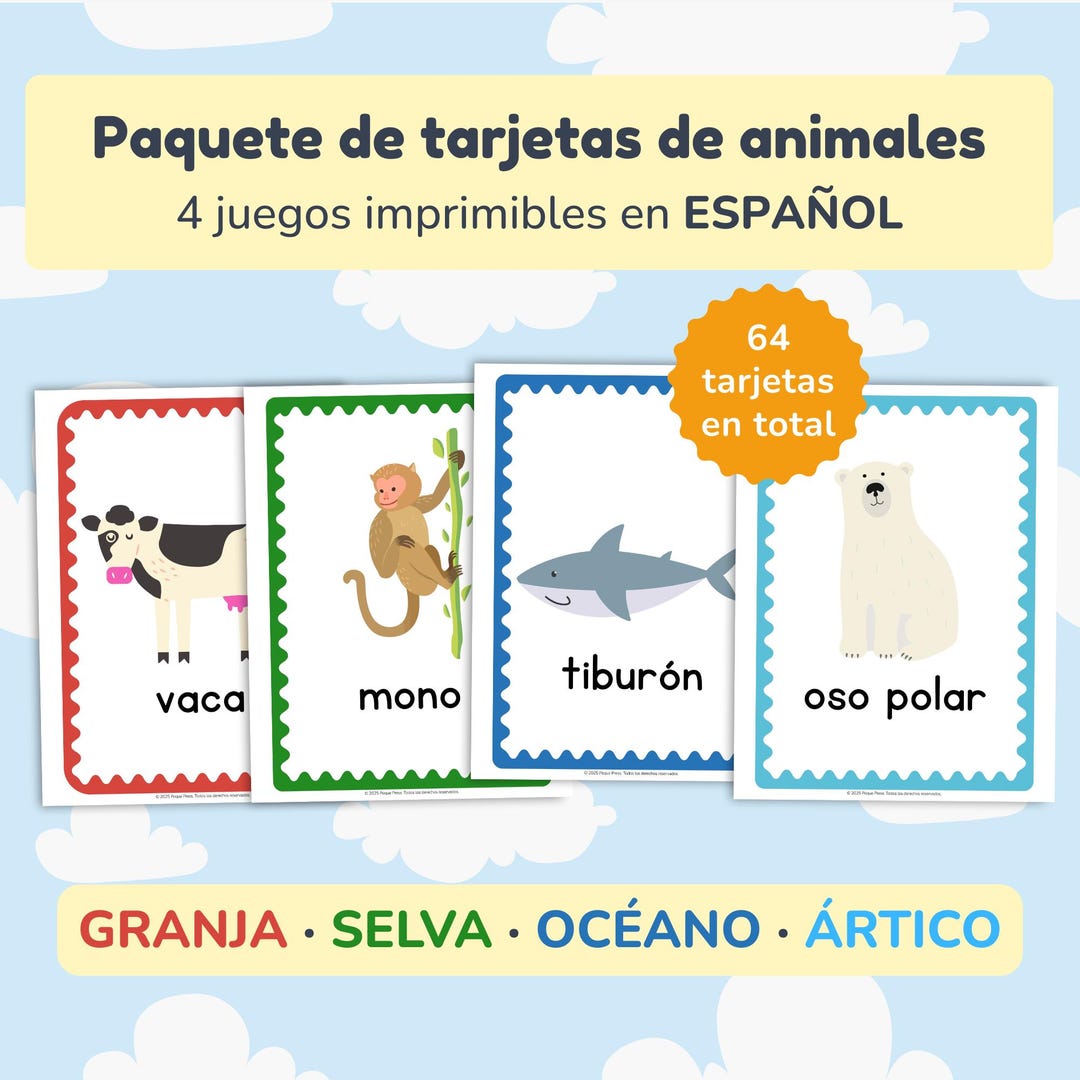Spanish Animal Flashcards Bundle: Farm, Jungle, Ocean, Arctic (PDF ...