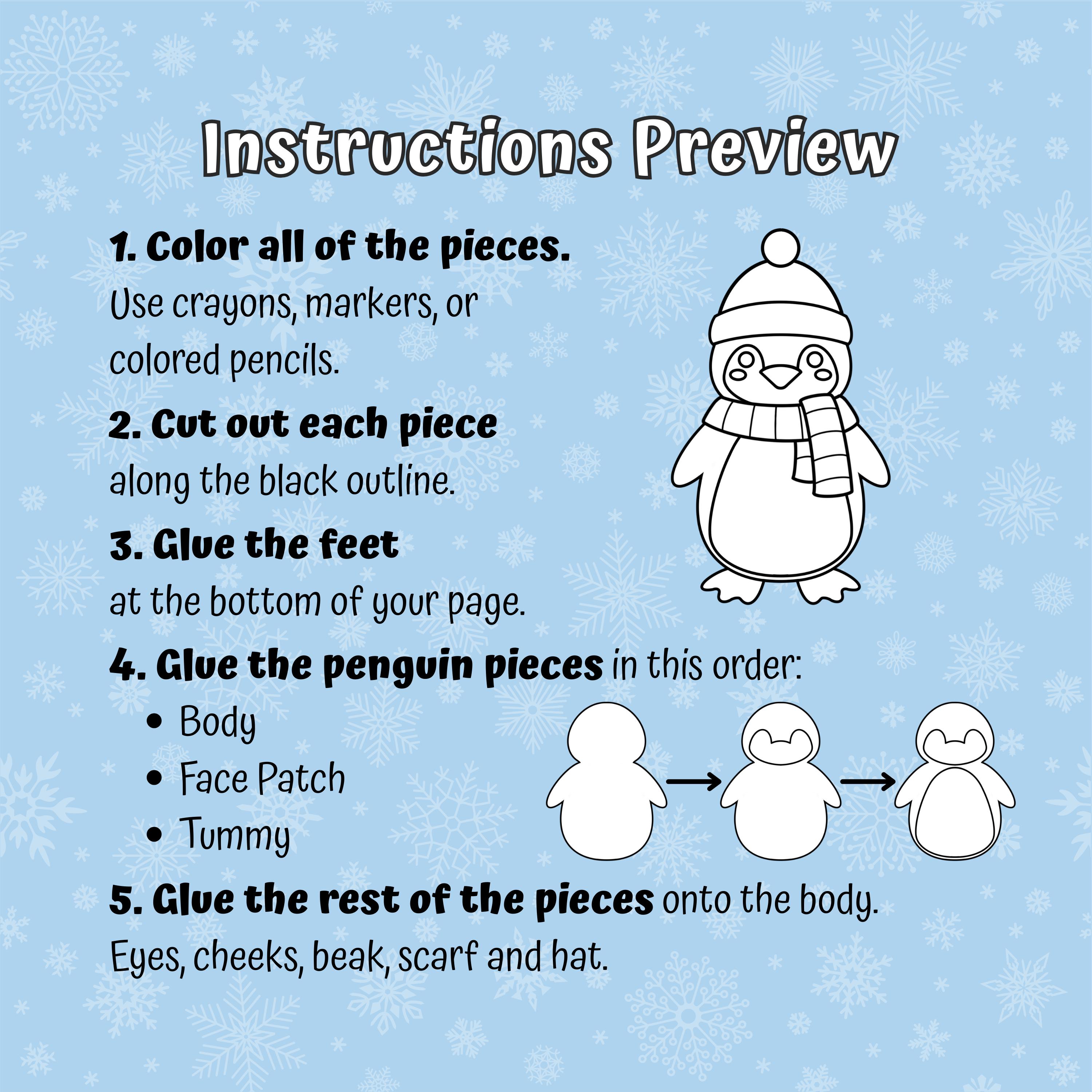 Penguin Cut and Glue Craft | Printable Color & Assemble Winter Activity ...