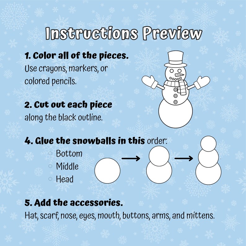 Snowman Cut & Glue Craft | Printable Color and Assemble Winter Activity ...