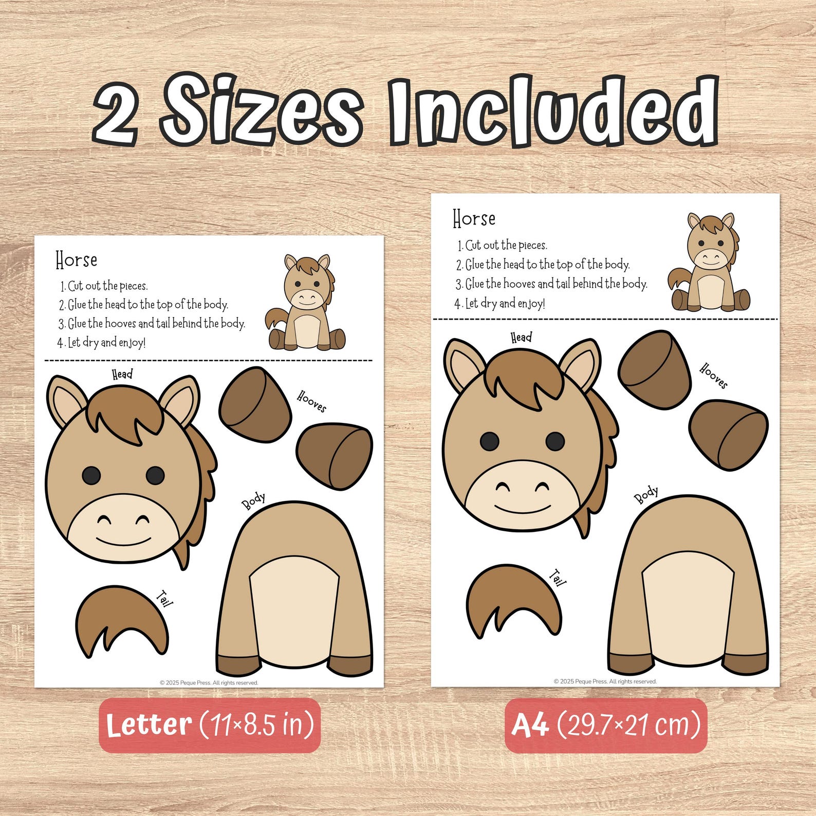 Horse Cut and Glue Craft | Printable Color & Assemble Animal Activity ...