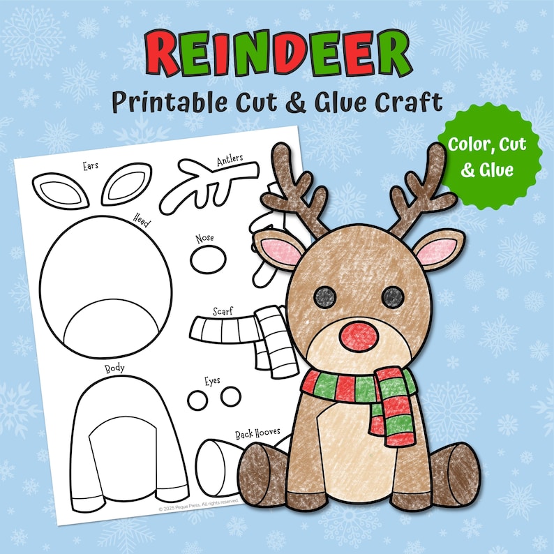 Reindeer Cut & Glue Craft | Printable Color and Assemble Christmas ...