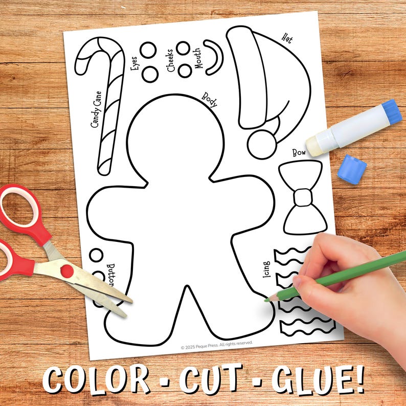 Gingerbread Man Cut & Glue Craft | Printable Color and Assemble ...
