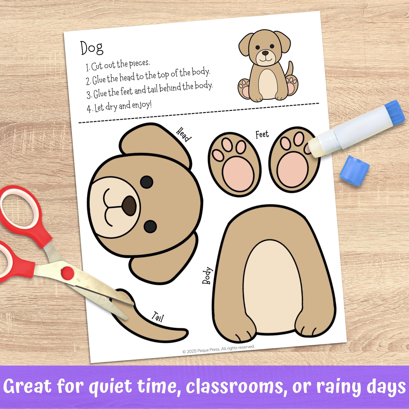 Dog Cut and Glue Craft | Printable Color & Assemble Animal Activity for ...