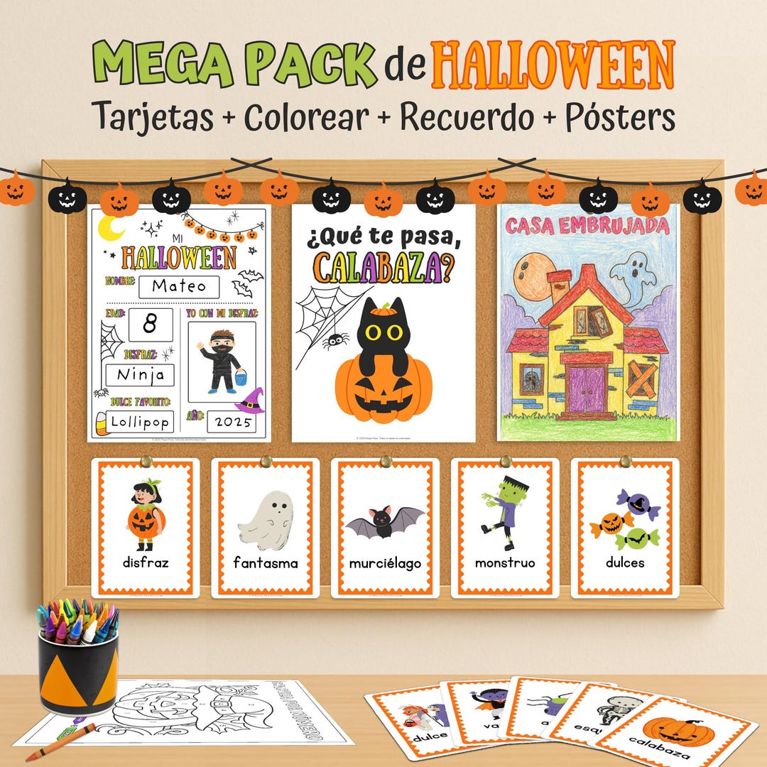 Spanish Halloween Vocabulary Bundle: Flashcards, Posters, Coloring ...