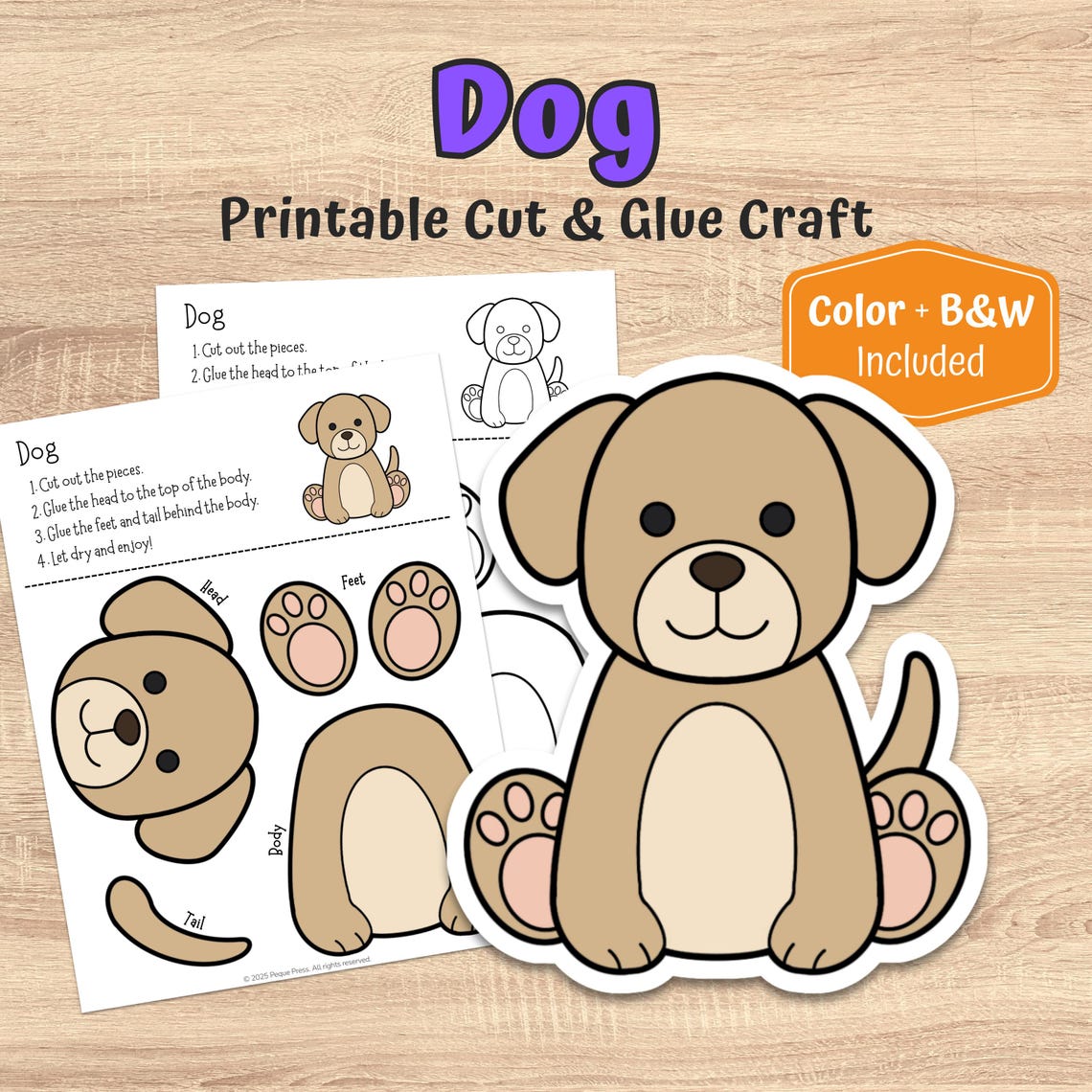 Dog Cut and Glue Craft | Printable Color & Assemble Animal Activity for ...