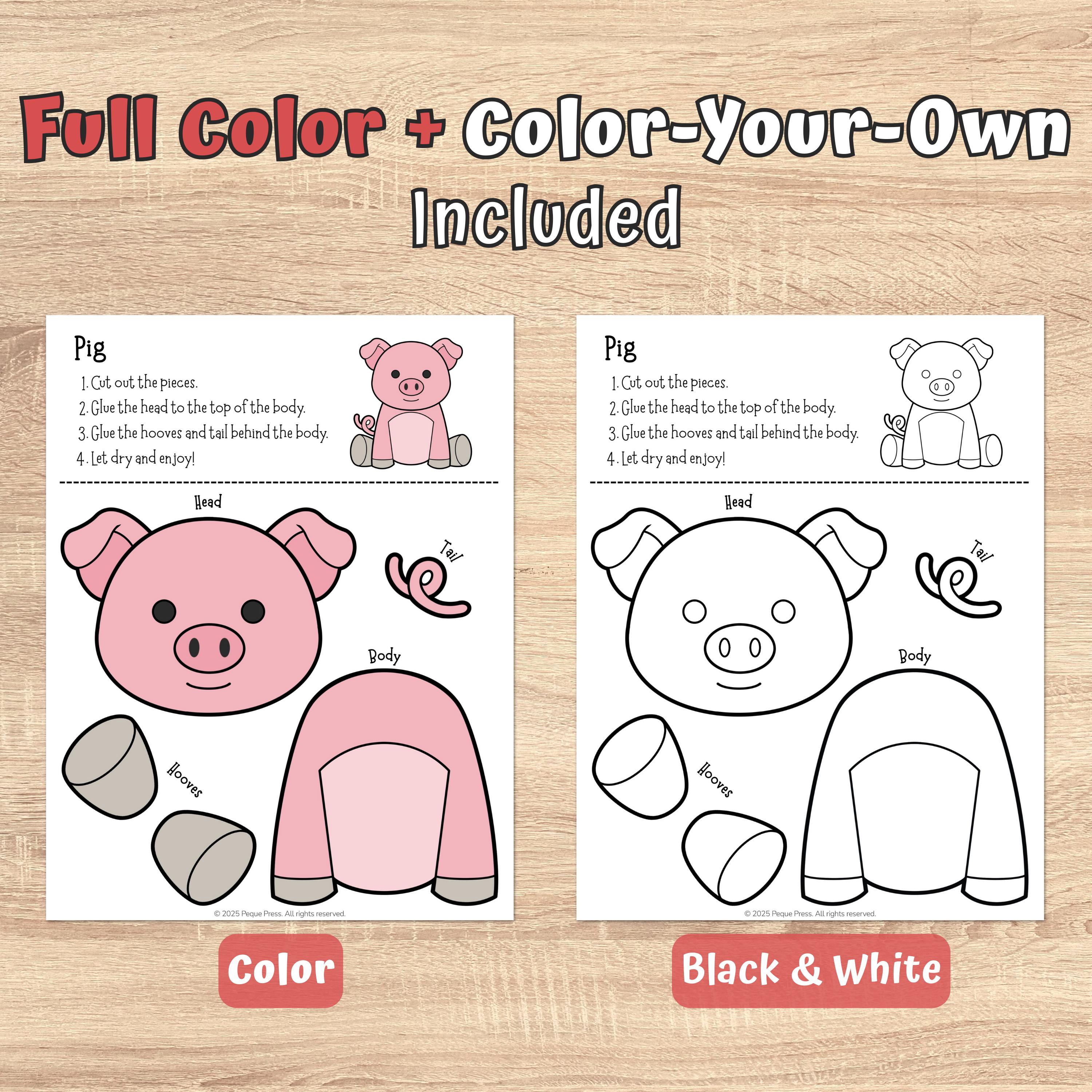 Pig Cut and Glue Craft | Printable Color & Assemble Animal Activity for ...
