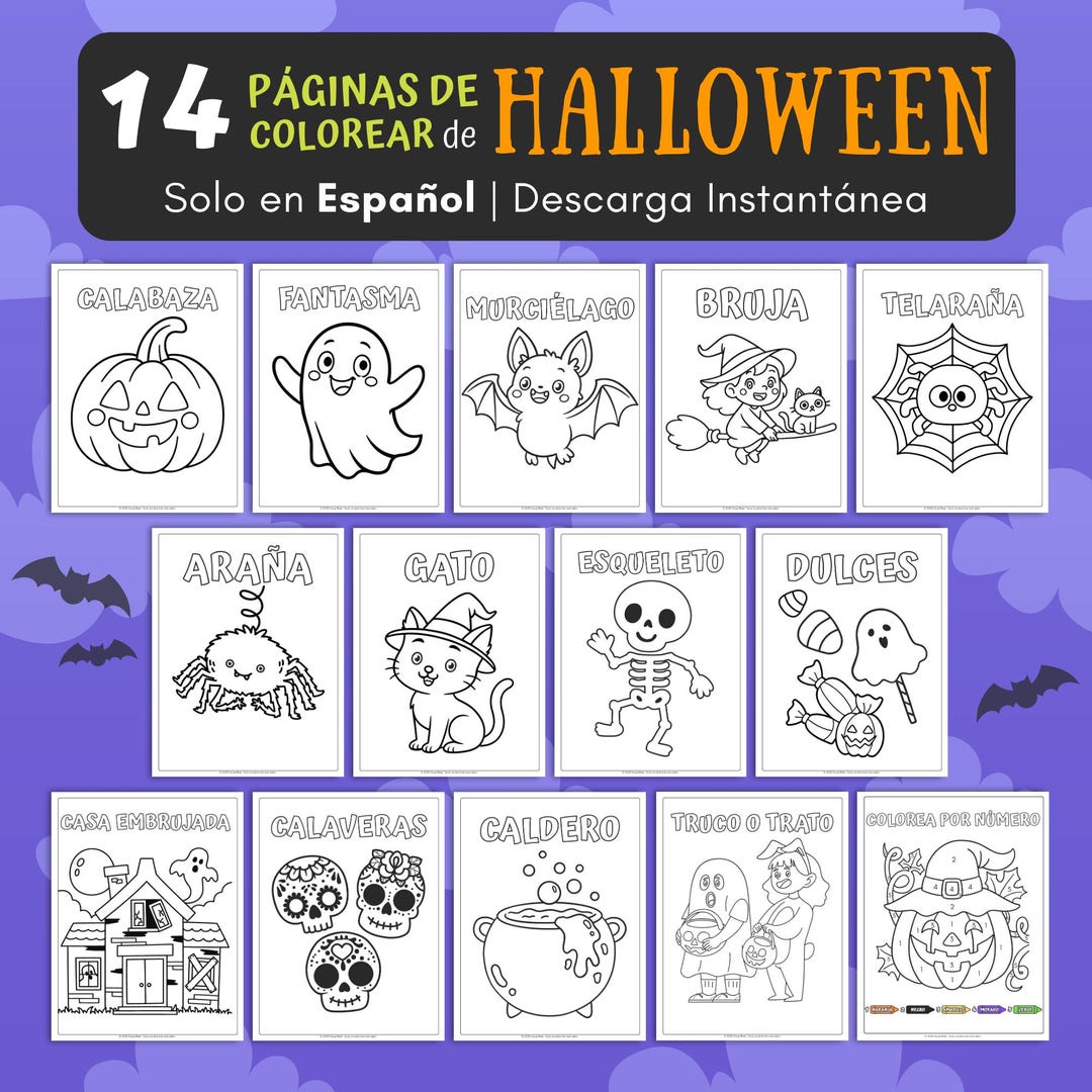 Spanish Halloween Coloring Pages: Día De Brujas Printable Activity Pack ...