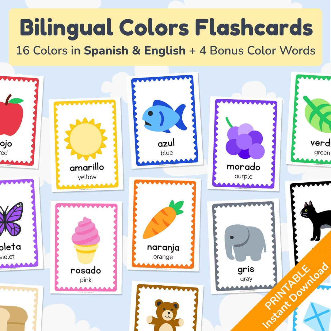 Bilingual Colors Flashcards: Spanish English Learning (PDF Download) - Etsy