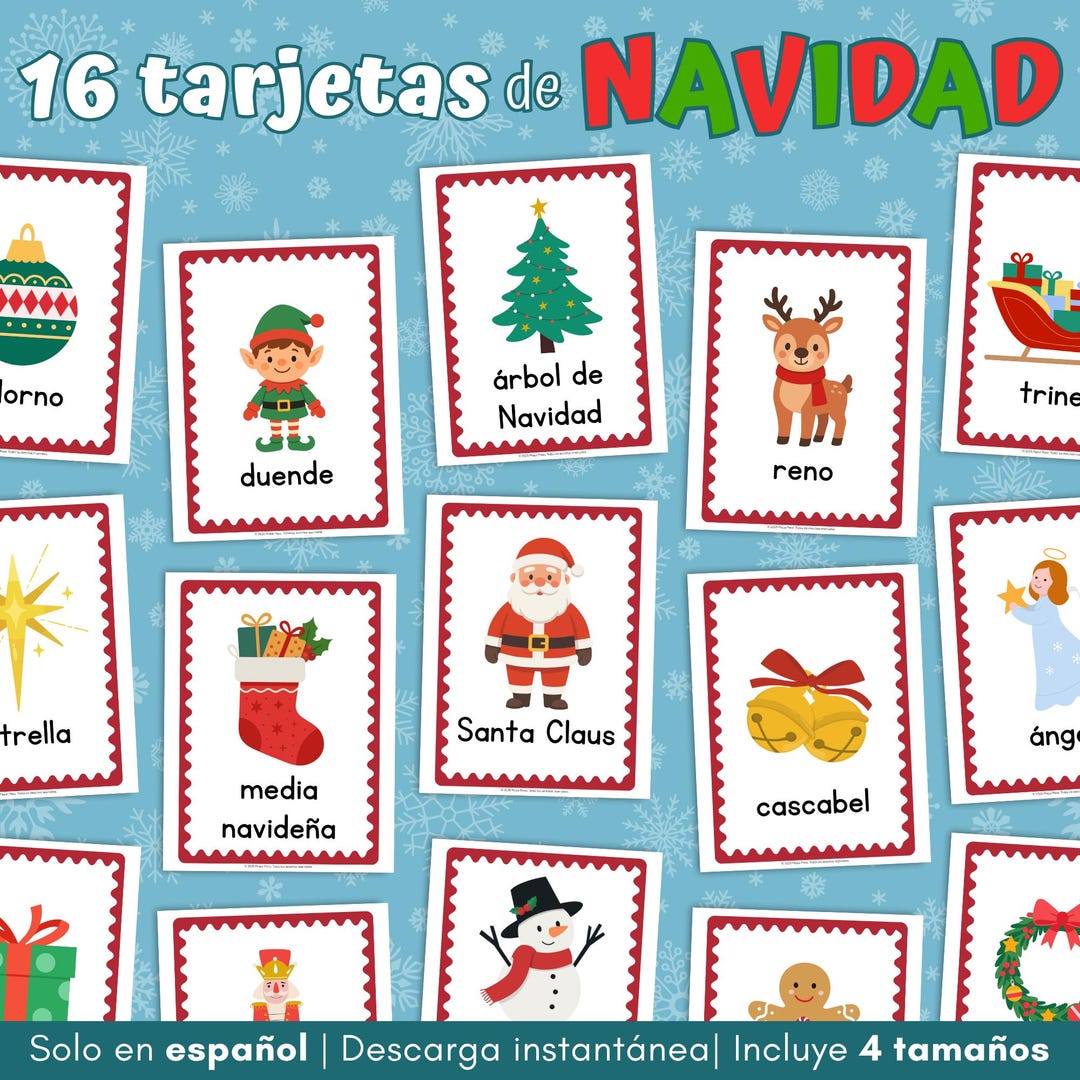 Spanish Christmas Flashcards: Kids Vocabulary Learning Cards (printable ...