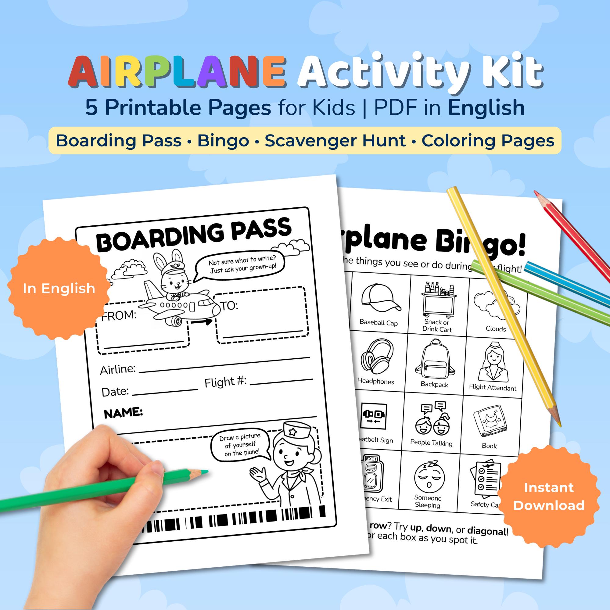 Airplane Coloring Activity Kit for Kids: Travel Games & Worksheets ...