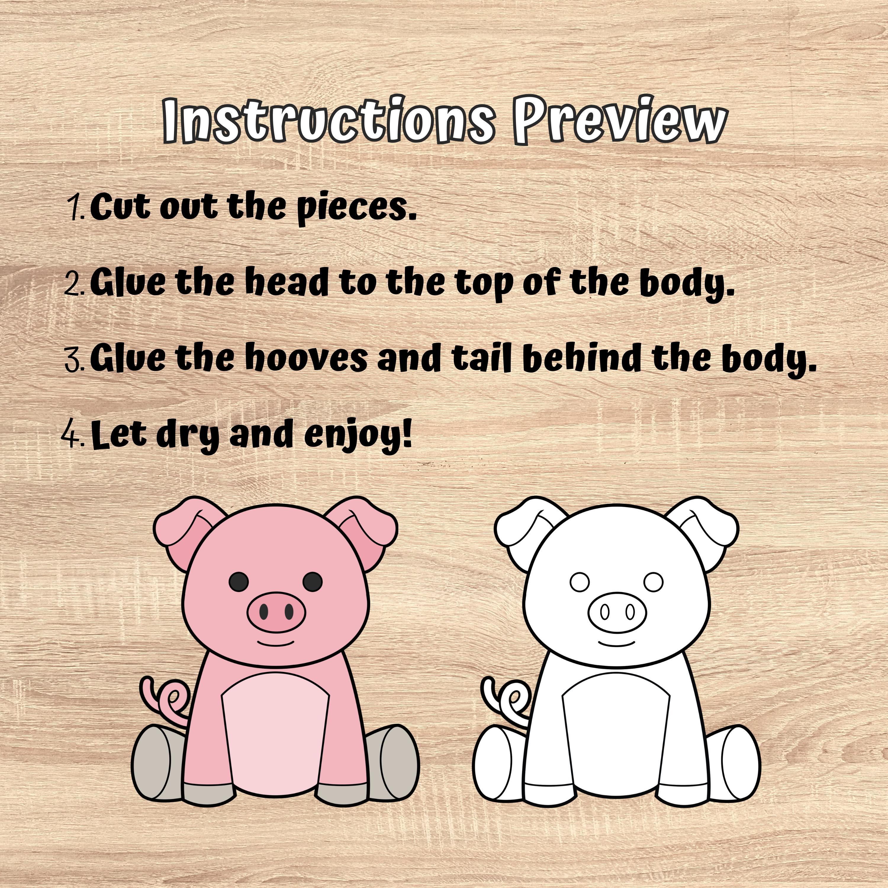 Pig Cut and Glue Craft | Printable Color & Assemble Animal Activity for ...