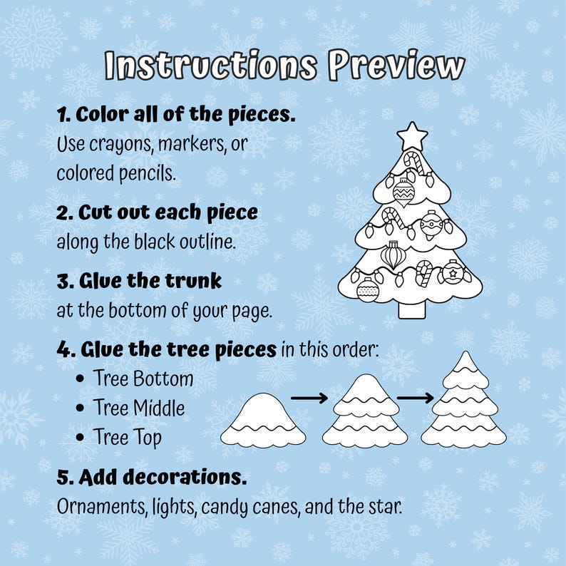 Christmas Tree Cut & Glue Craft | Printable Color and Assemble Activity ...