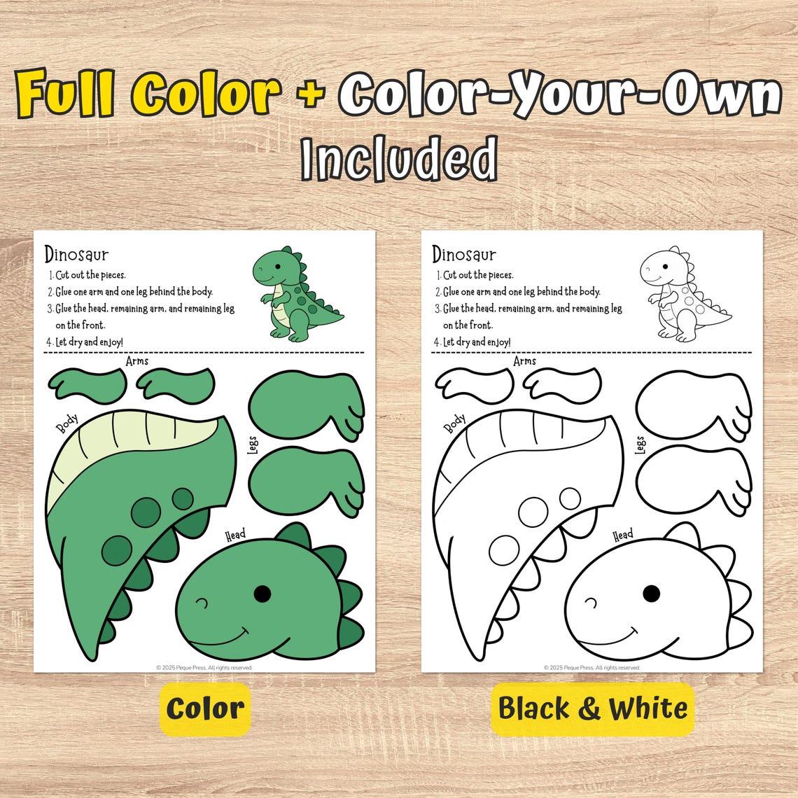 Dinosaur Cut and Glue Craft | Printable Color & Assemble Animal ...