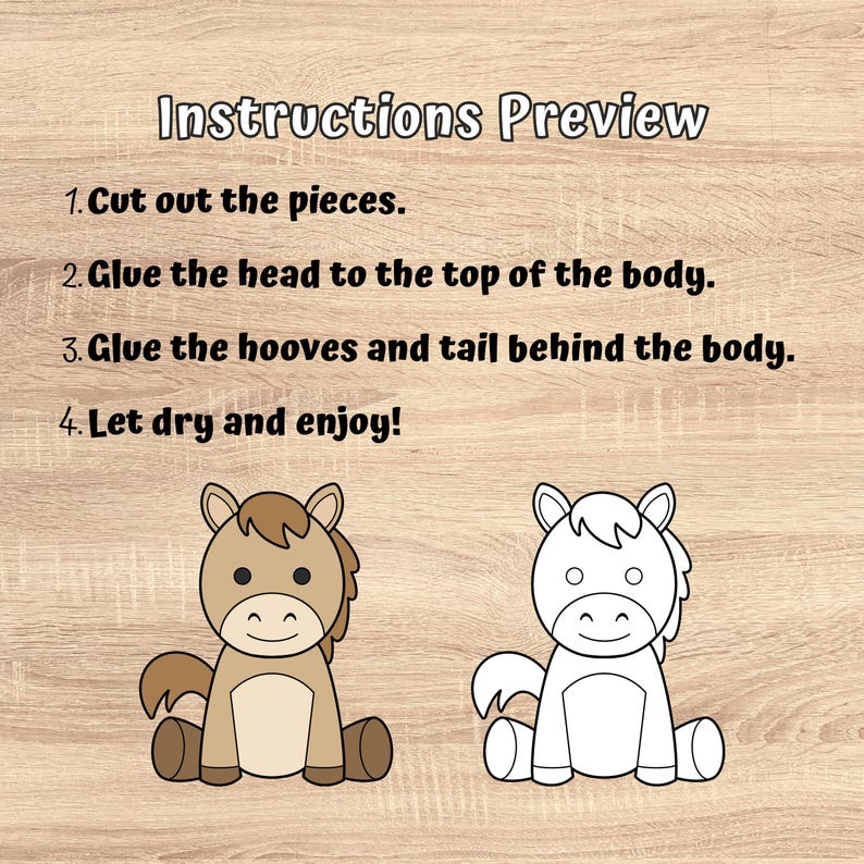 Horse Cut and Glue Craft | Printable Color & Assemble Animal Activity ...