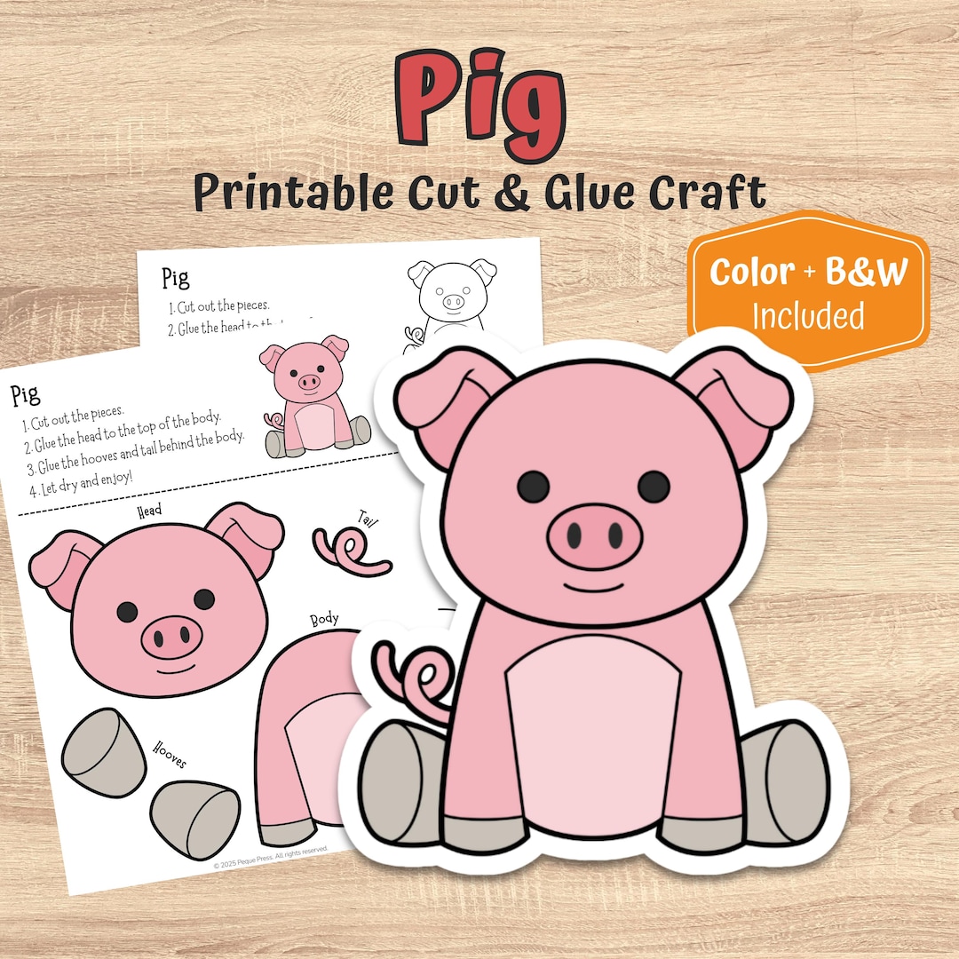 Pig Cut and Glue Craft | Printable Color & Assemble Animal Activity for ...