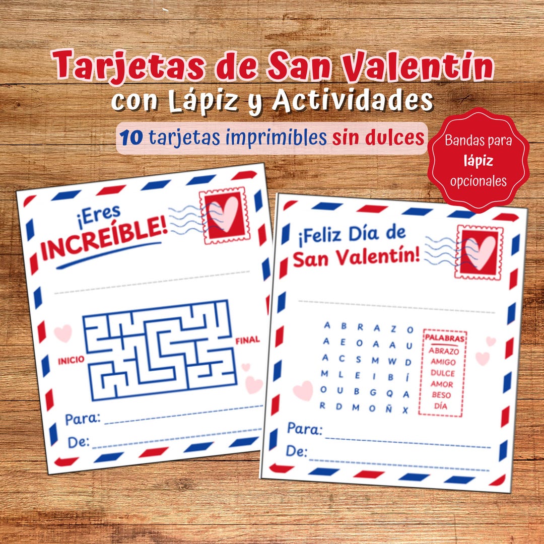 Spanish Pencil Activity Valentine Cards | Candy-free Printable Maze ...