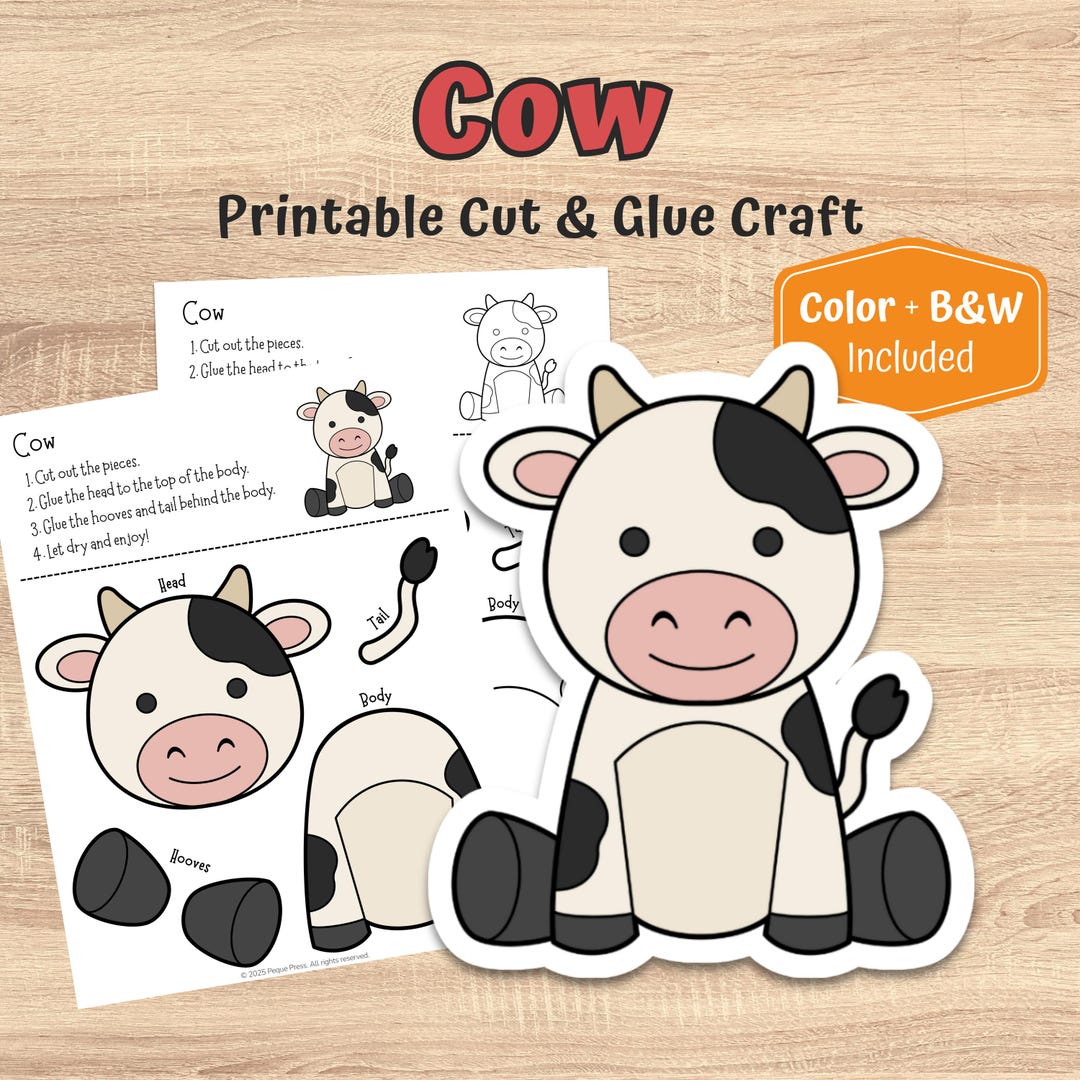Cow Cut & Glue Craft | Printable Color and Assemble Animal Activity for ...