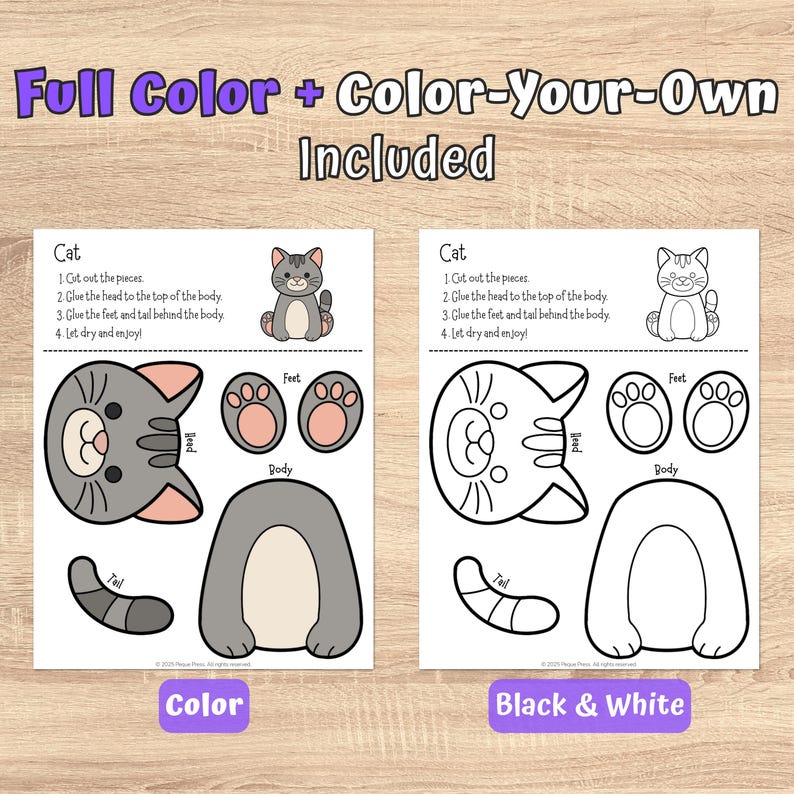 Cat Cut & Glue Craft | Printable Color and Assemble Animal Activity for ...