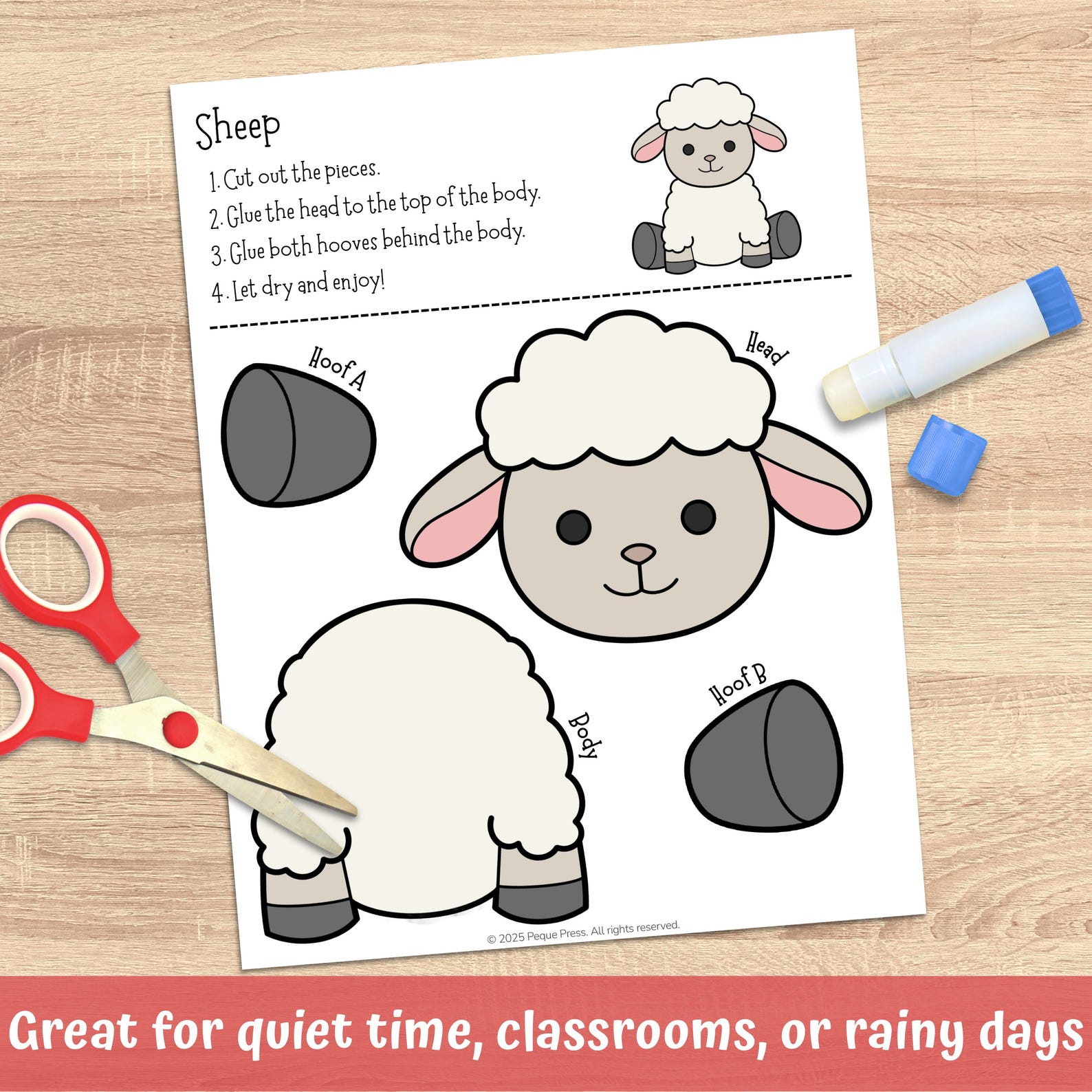 Sheep Cut and Glue Craft | Printable Color & Assemble Animal Activity ...