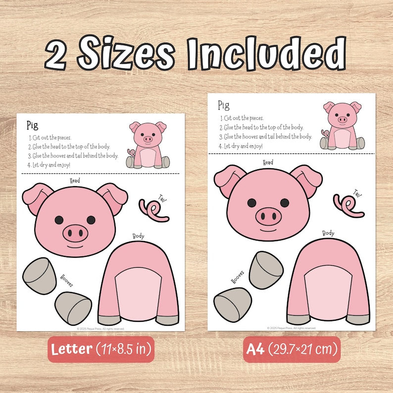 Pig Cut and Glue Craft | Printable Color & Assemble Animal Activity for ...