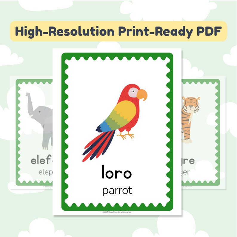 Bilingual Jungle Animals Flashcards: Spanish English Learning Cards ...