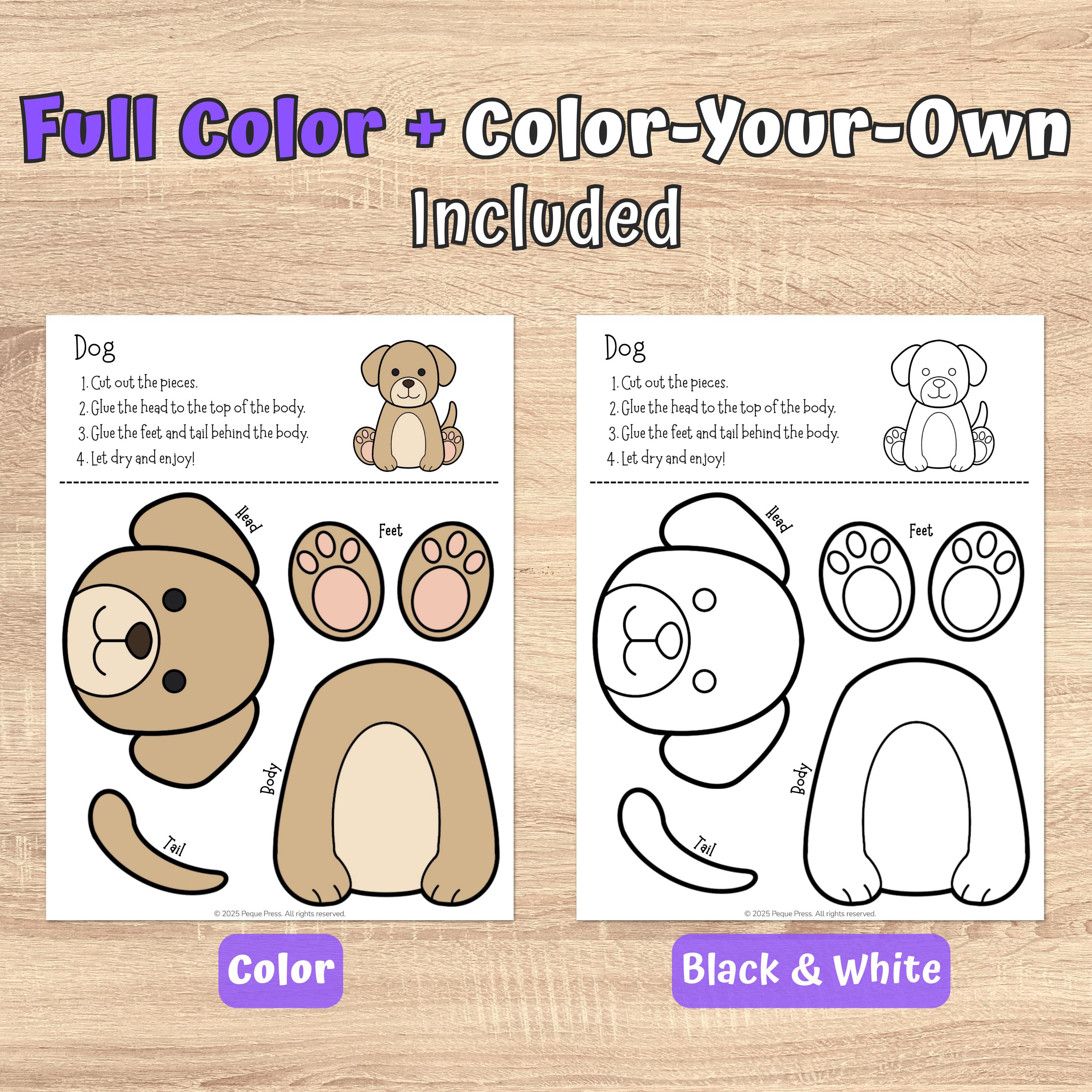 Dog Cut and Glue Craft | Printable Color & Assemble Animal Activity for ...