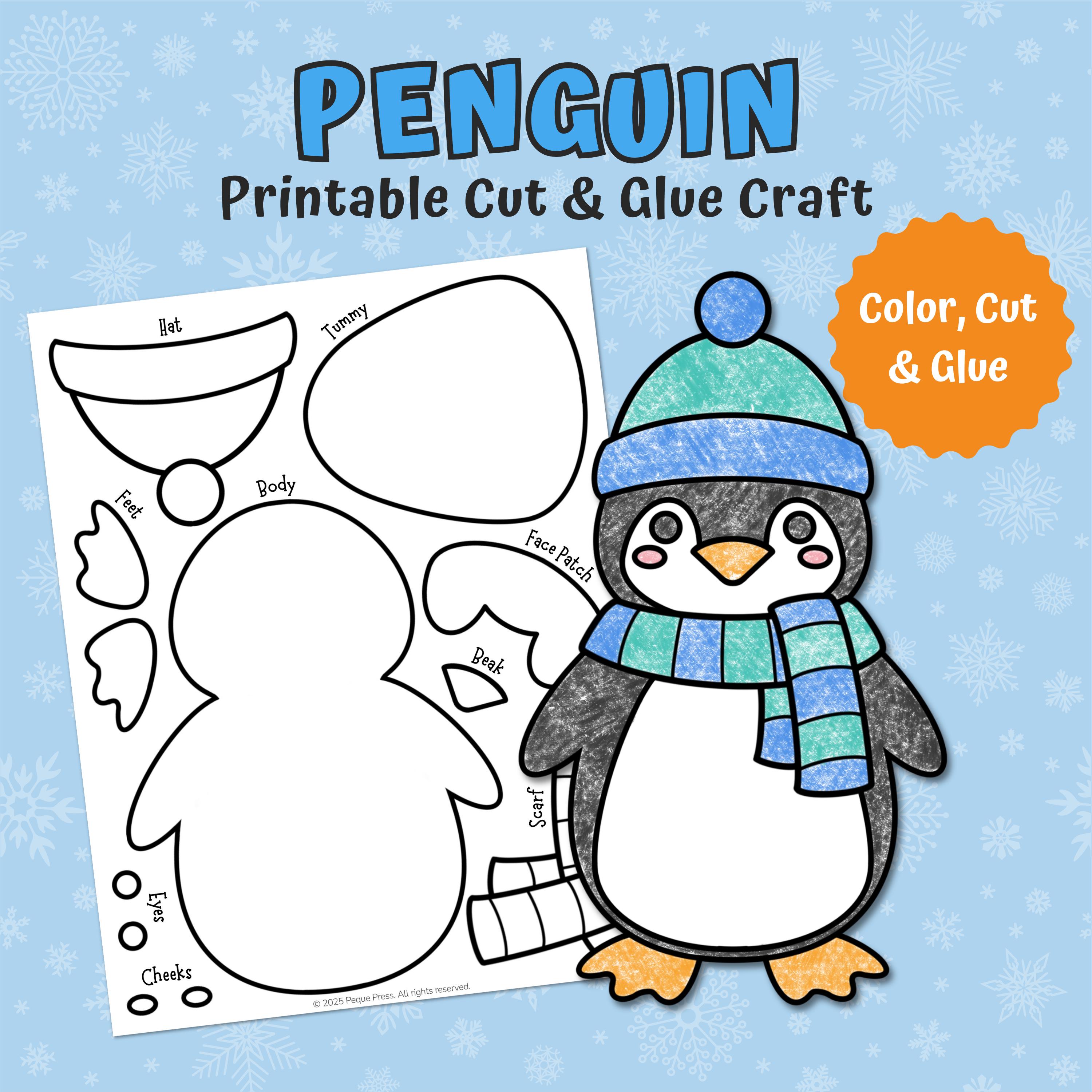 Penguin Cut and Glue Craft | Printable Color & Assemble Winter Activity ...