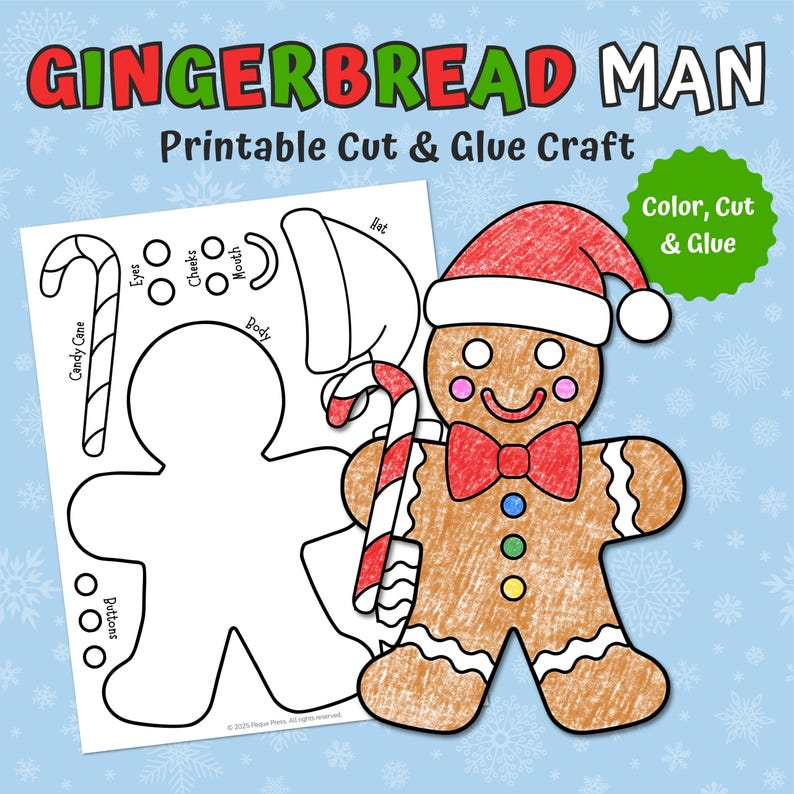 Gingerbread Man Cut & Glue Craft | Printable Color and Assemble ...