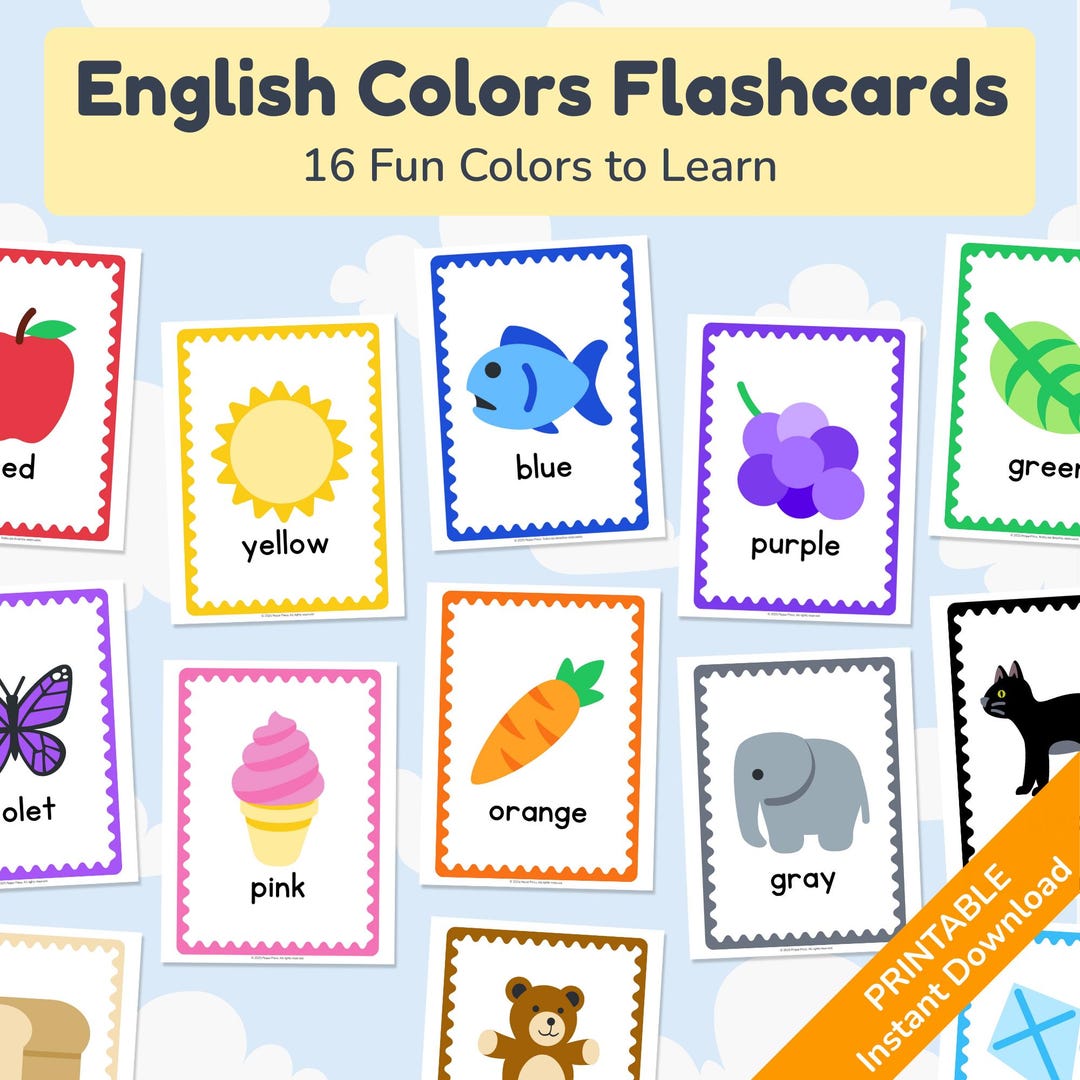 English Colors Flashcards: Kids Learn Colors Game (printable PDF) - Etsy