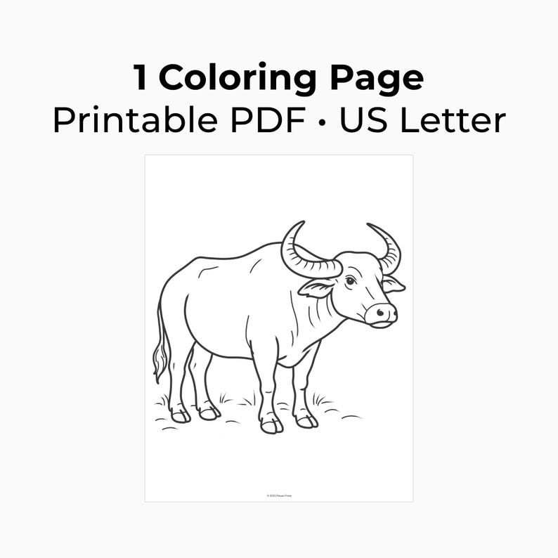 Water Buffalo Coloring Page | Printable Wildlife Animal Sheet (PDF ...