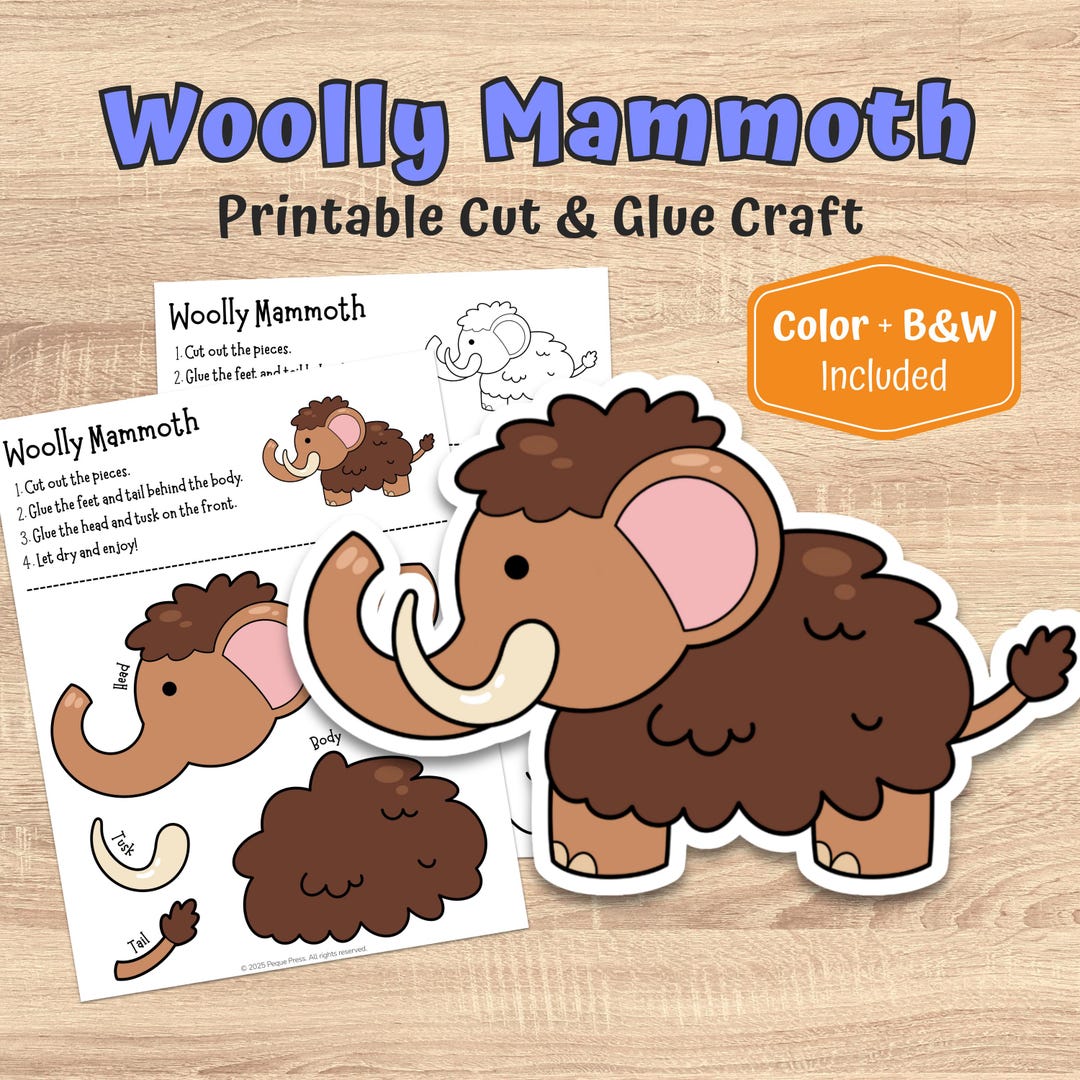 Woolly Mammoth Cut and Glue Craft | Printable Color & Assemble Animal ...