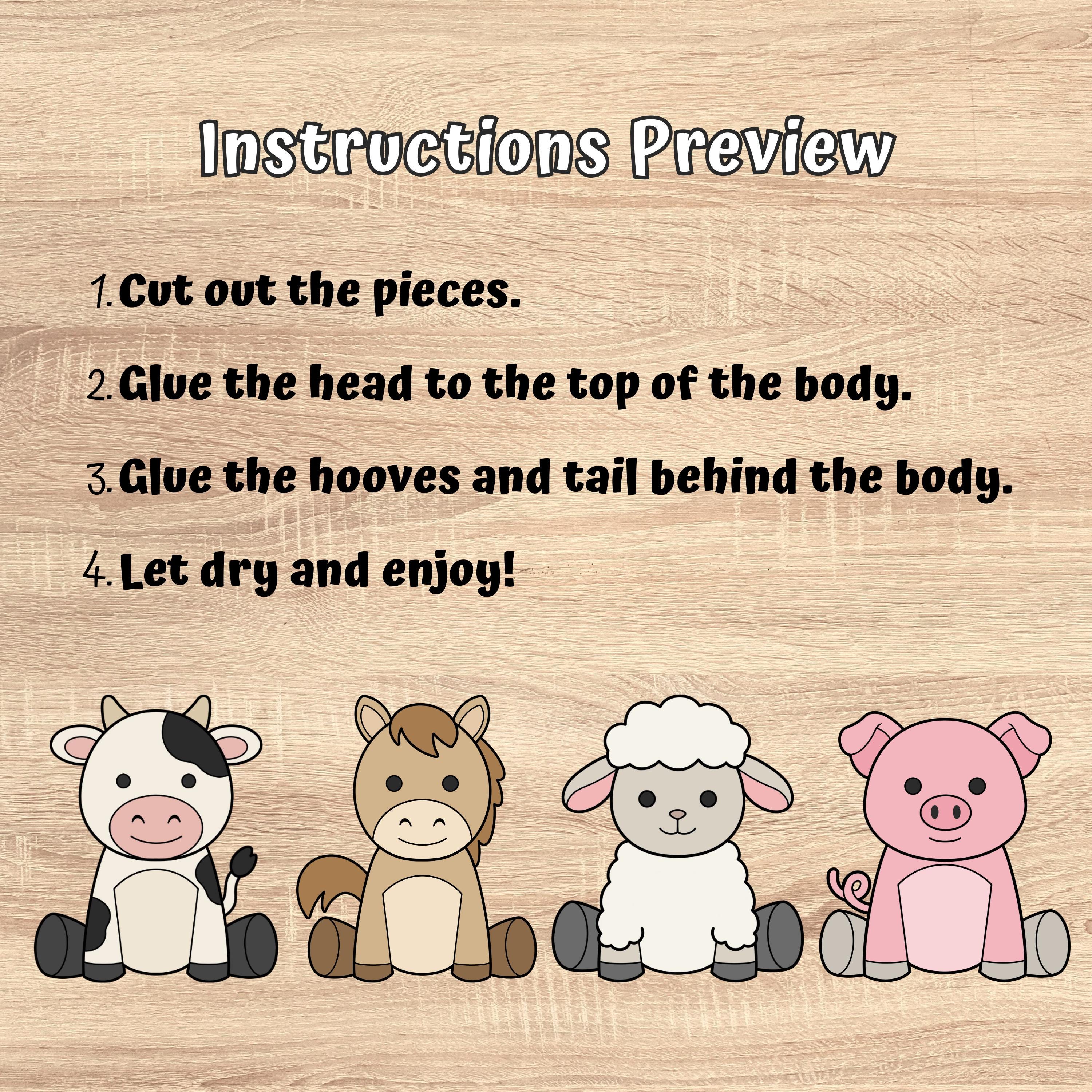 Farm Animal Cut & Glue Bundle | 4 Printable Crafts for Kids | Cow ...