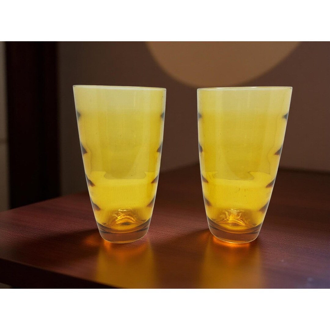 Vintage Hazel Atlas Amber Waterfall Gold 20-ounce Tumblers Set of 2 - Etsy