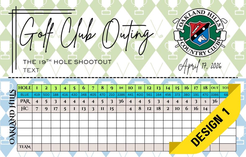 Individuelle Golf Scorekarten - Personalisiert für Ausflüge, Turniere ...