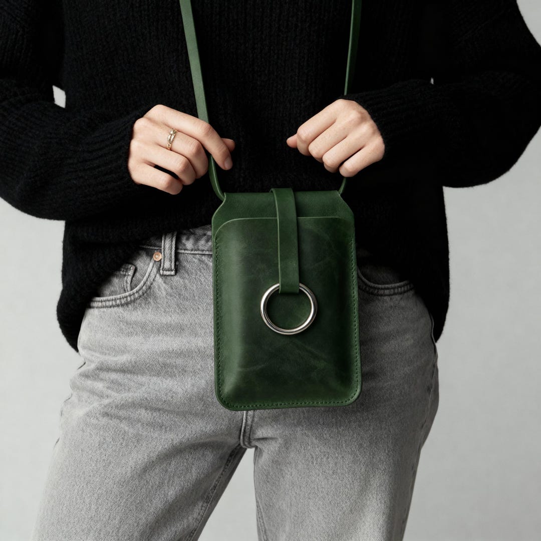 100% Genuine Leather Crossbody Phone Bag, Handmade Phone Bag, Crossbody ...