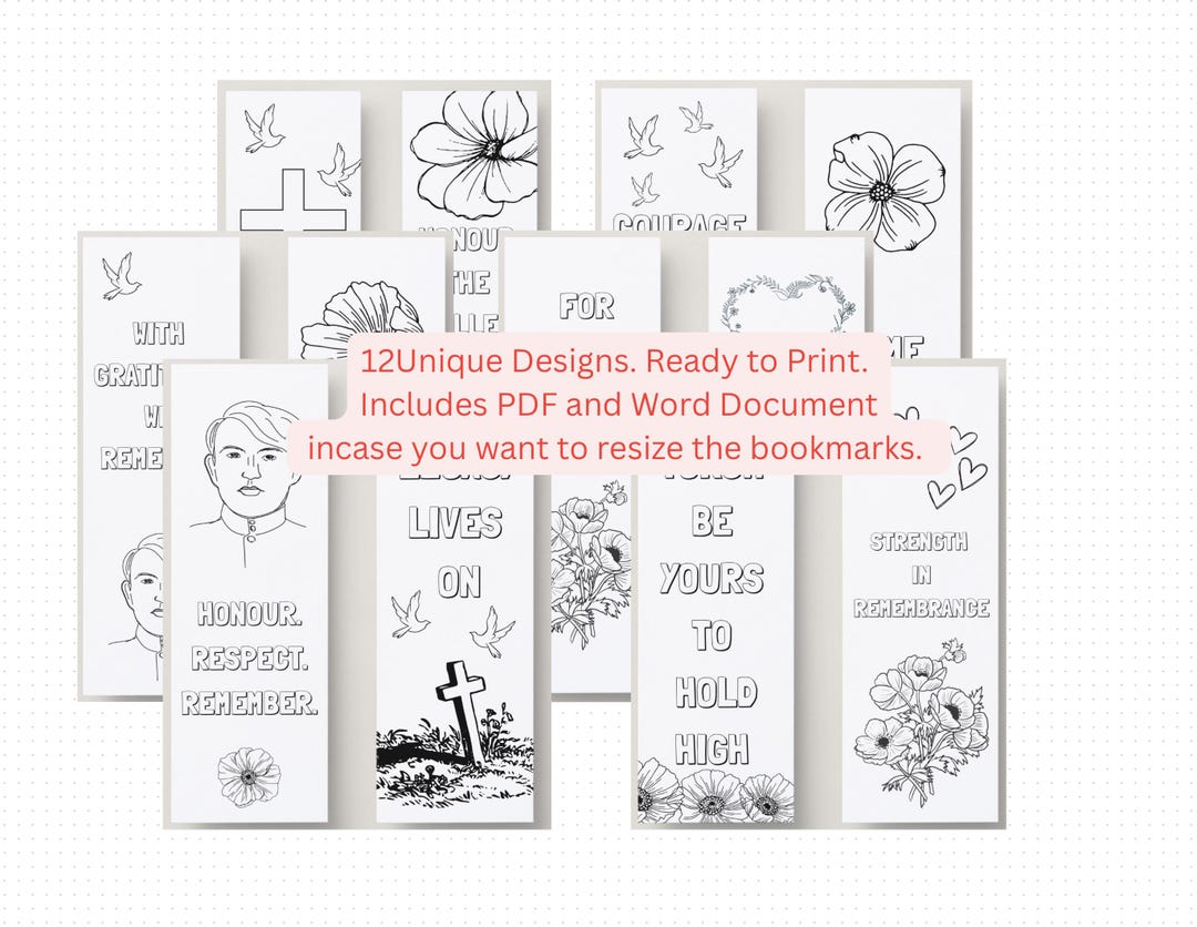 Remembrance Day Coloring Bookmarks: Printable Classroom Set (PDF & Word ...