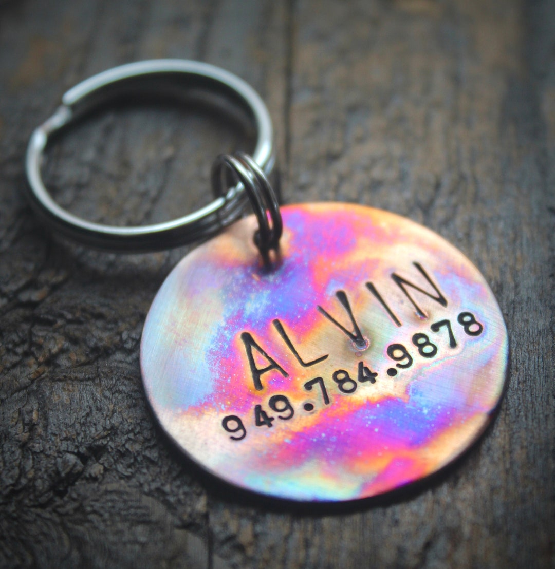 Custom Dog Tag|pet ID Tag| Copper Rainbow Finish| 1.25” Copper|dog Tag ...