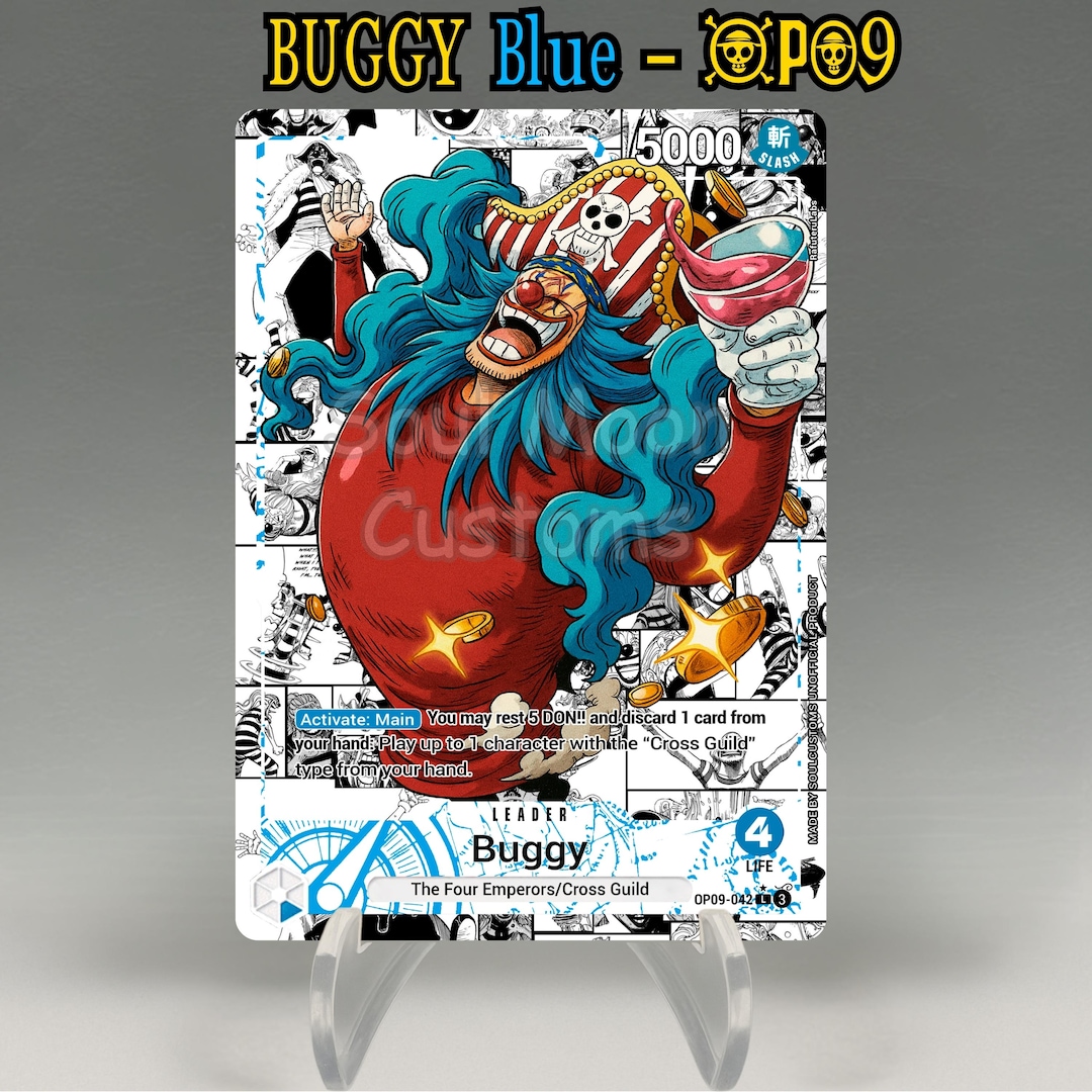 One Piece Proxy, Buggy Leader (blue) Holographic TCG Card, Custom Alt ...