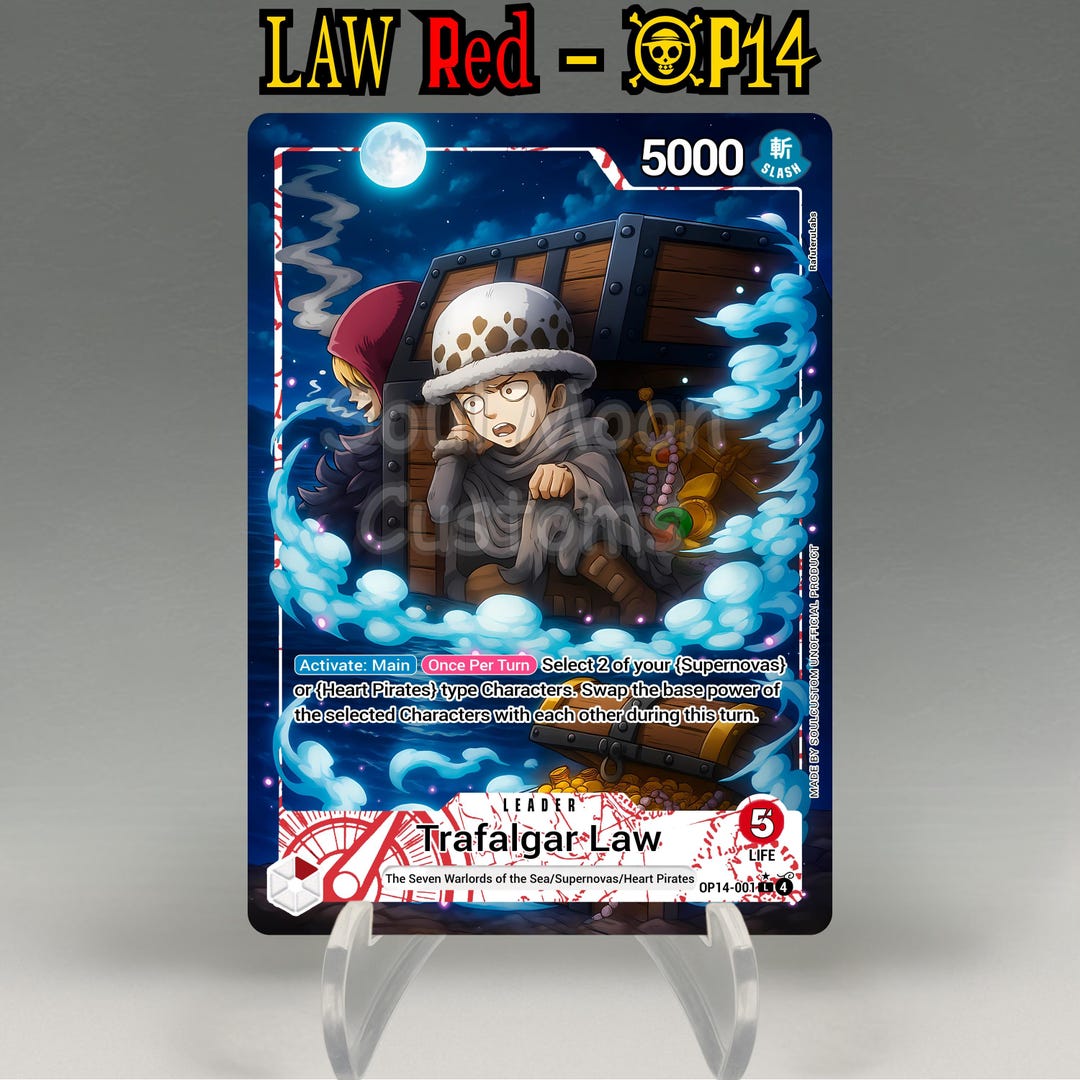 One Piece Proxy, Law Leader (red) OP14, Holographic TCG Card, Custom ...