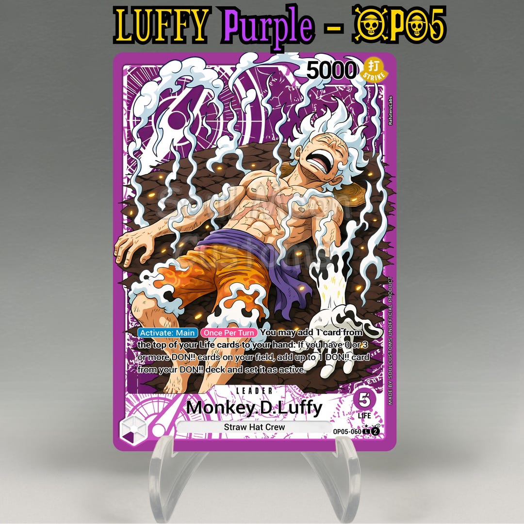 One Piece Proxy, Luffy G5 Leader (purple) Holographic TCG Card, Custom ...