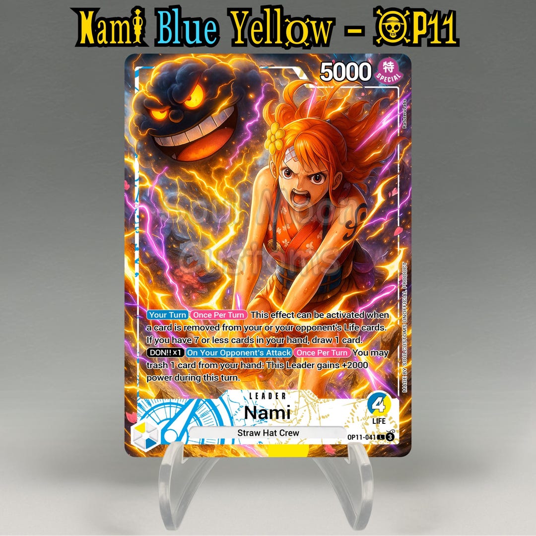 One Piece Proxy, Nami Leader (blue/yellow) Holographic TCG Card, Custom ...