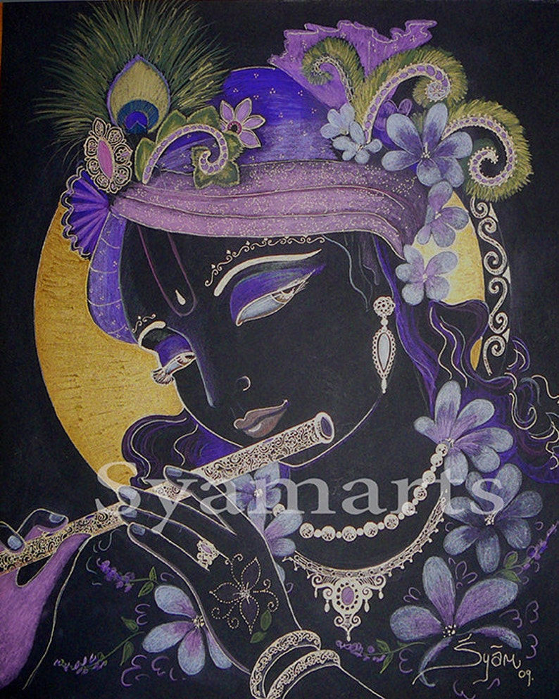 Original drawing black Krsna devotional art Bhakti yoga | Etsy