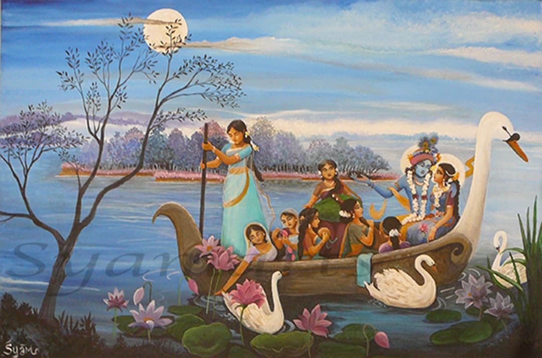 Krishna Radha Blue Boat Festival Full Moon Large Devotional Art ...
