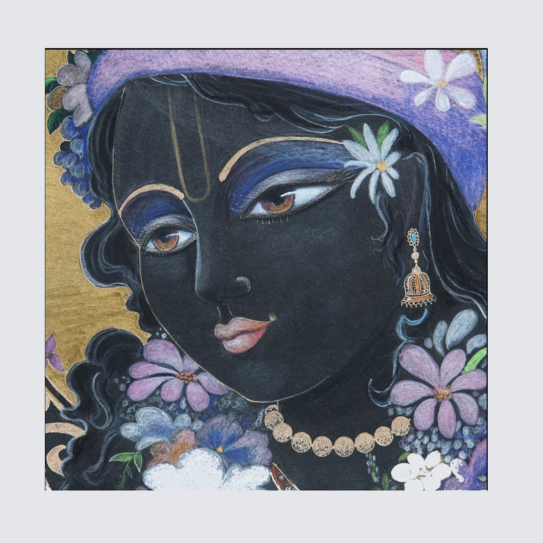Krishna Lotus Eyed Prince Black Gold Mauve Square Canvas Print Syamarts ...