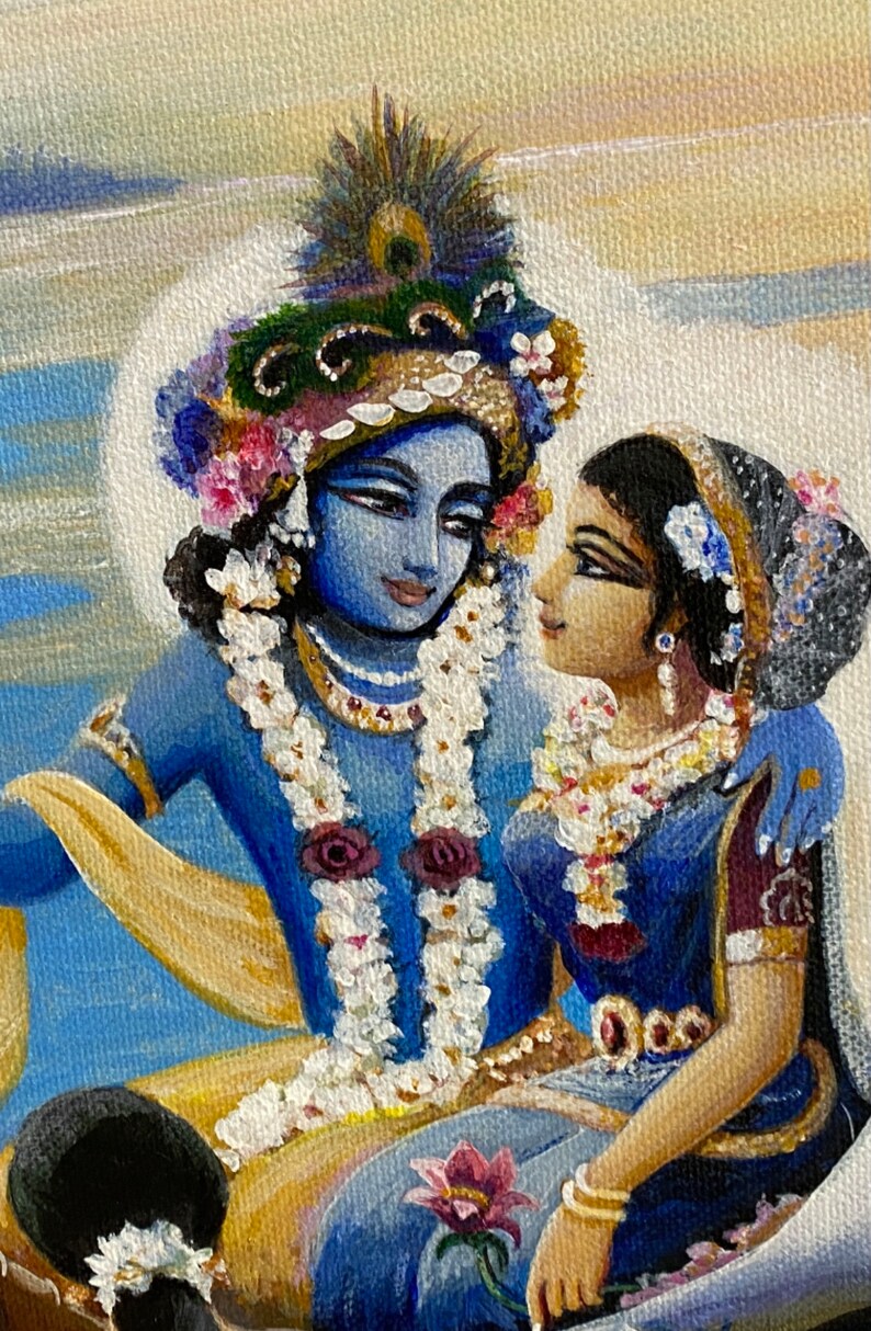 ORIGINAL Art Radha Krishna Boat Pastime Painting by Syam Marquez 24x36 ...