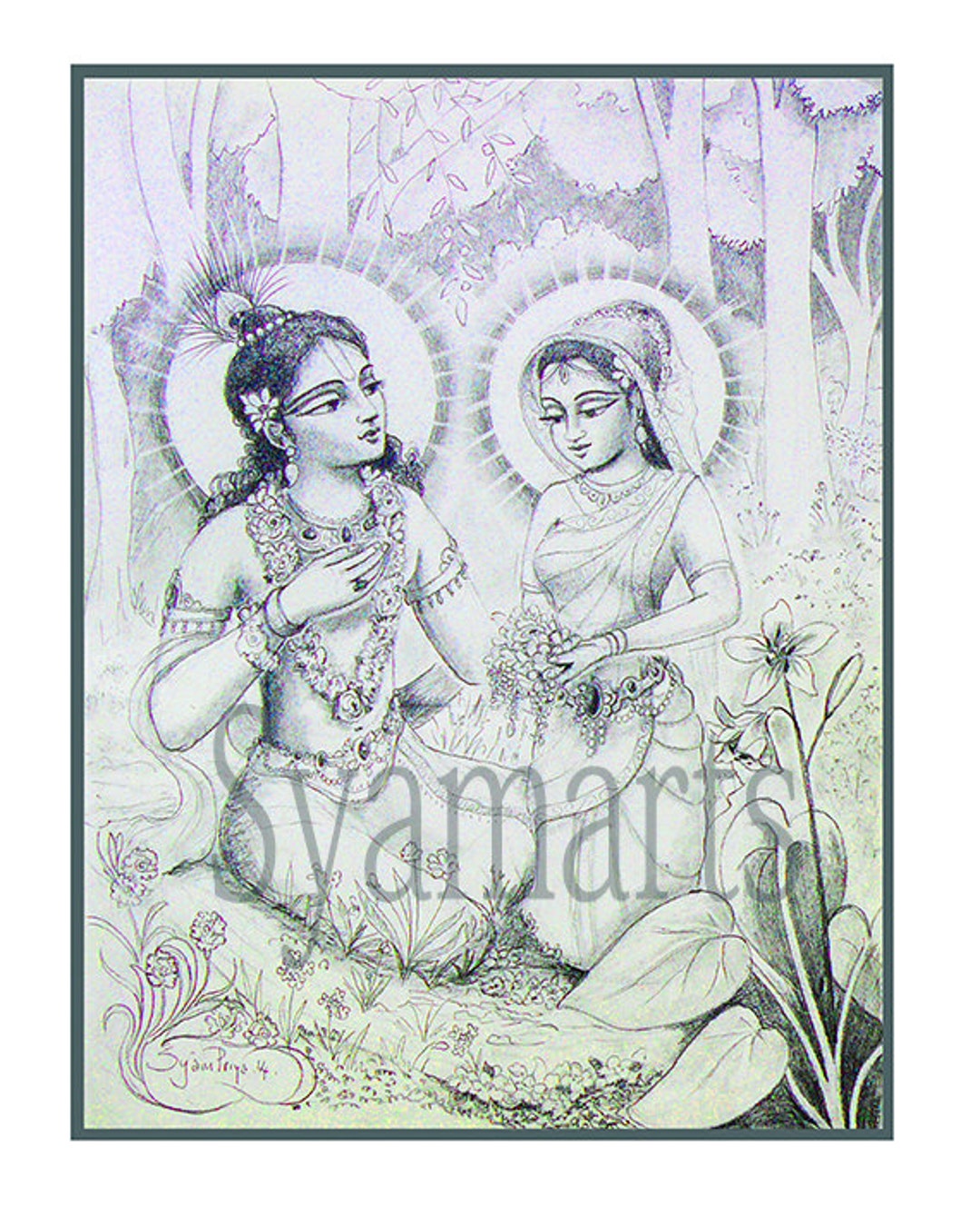 Radha Krsna 8x10 Line Drawing Illustration Wall Art Original Drawing ...