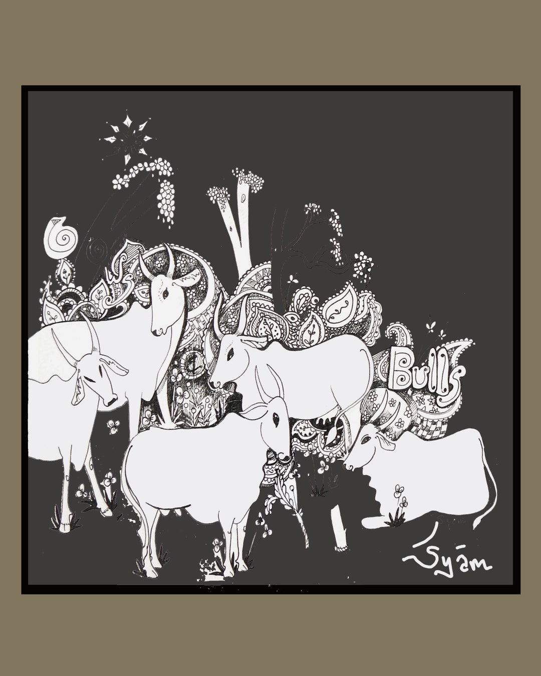 Henna Art Cows Animal Love Mehendi Doodle Pen and Ink Canvas Modern ...