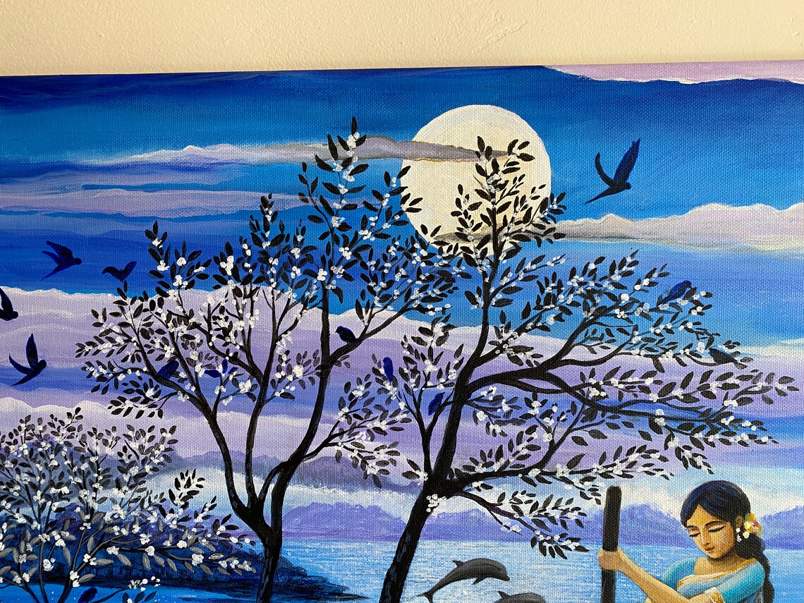 ORIGINAL Art Radha Krishna Boat Pastime Painting by Syam - Etsy