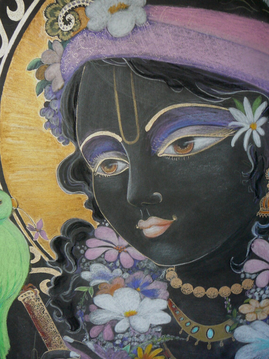 Black Krishna Krsna Green Parrot Syamarts Prints Available Spiritual ...